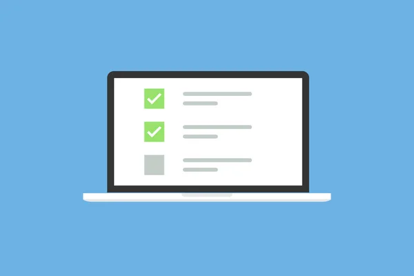 Laptop in trendy flat style with checkbox screen. List with checkbox ...