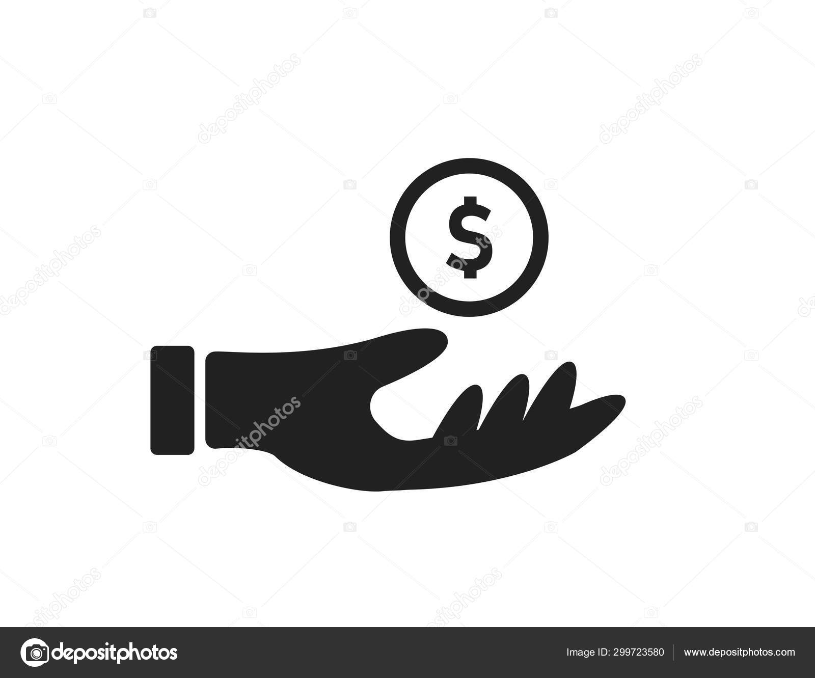 Hand with coin dollar sign. Money symbol. Hand holding money. Financial ...