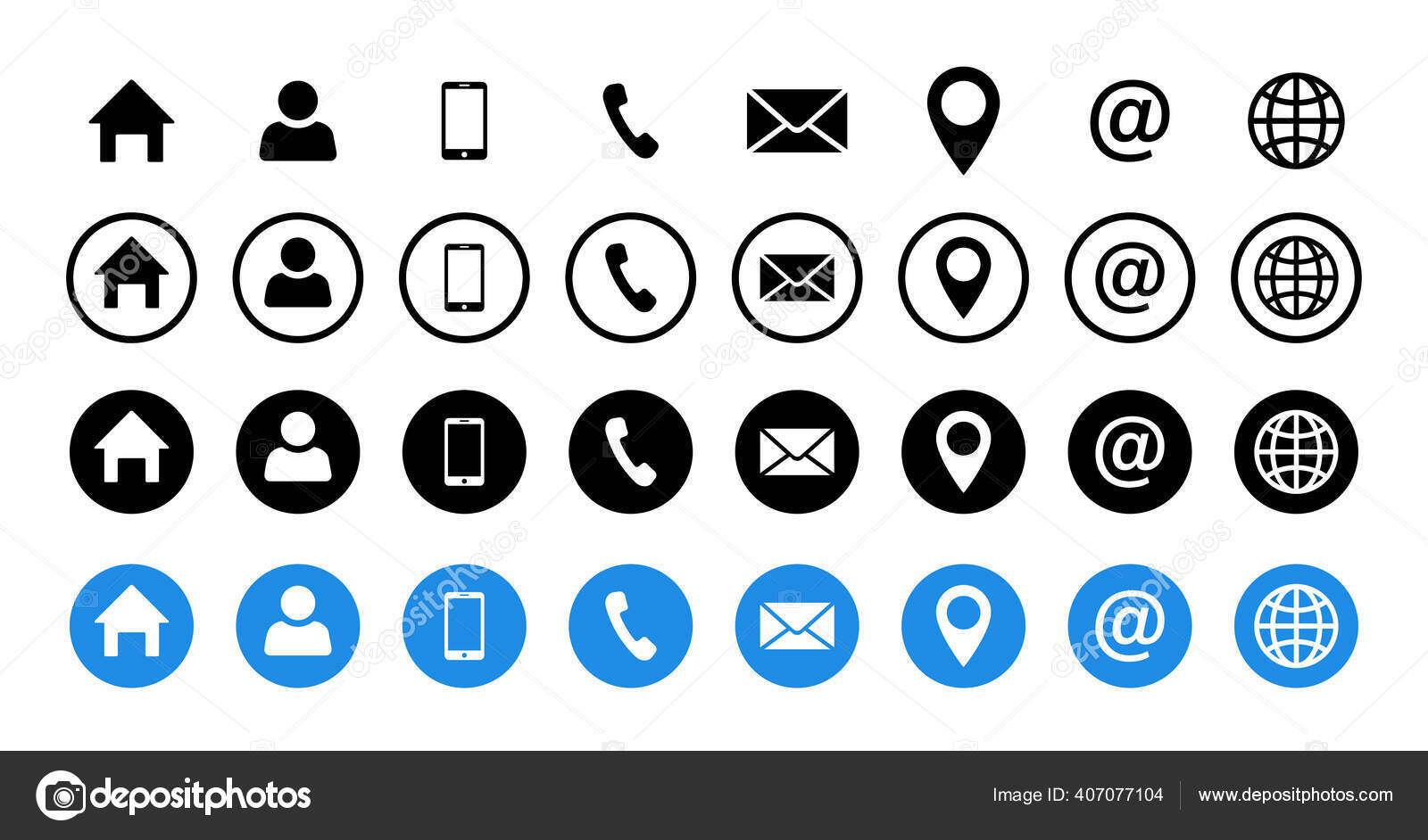 Contact Icon Vector Isolated Signs Home User Mobile Phone Message Stock ...