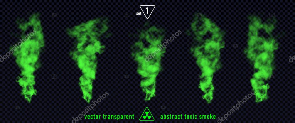 Set de humo verde 1 aislado sobre fondo transparente. Nube mágica de ...