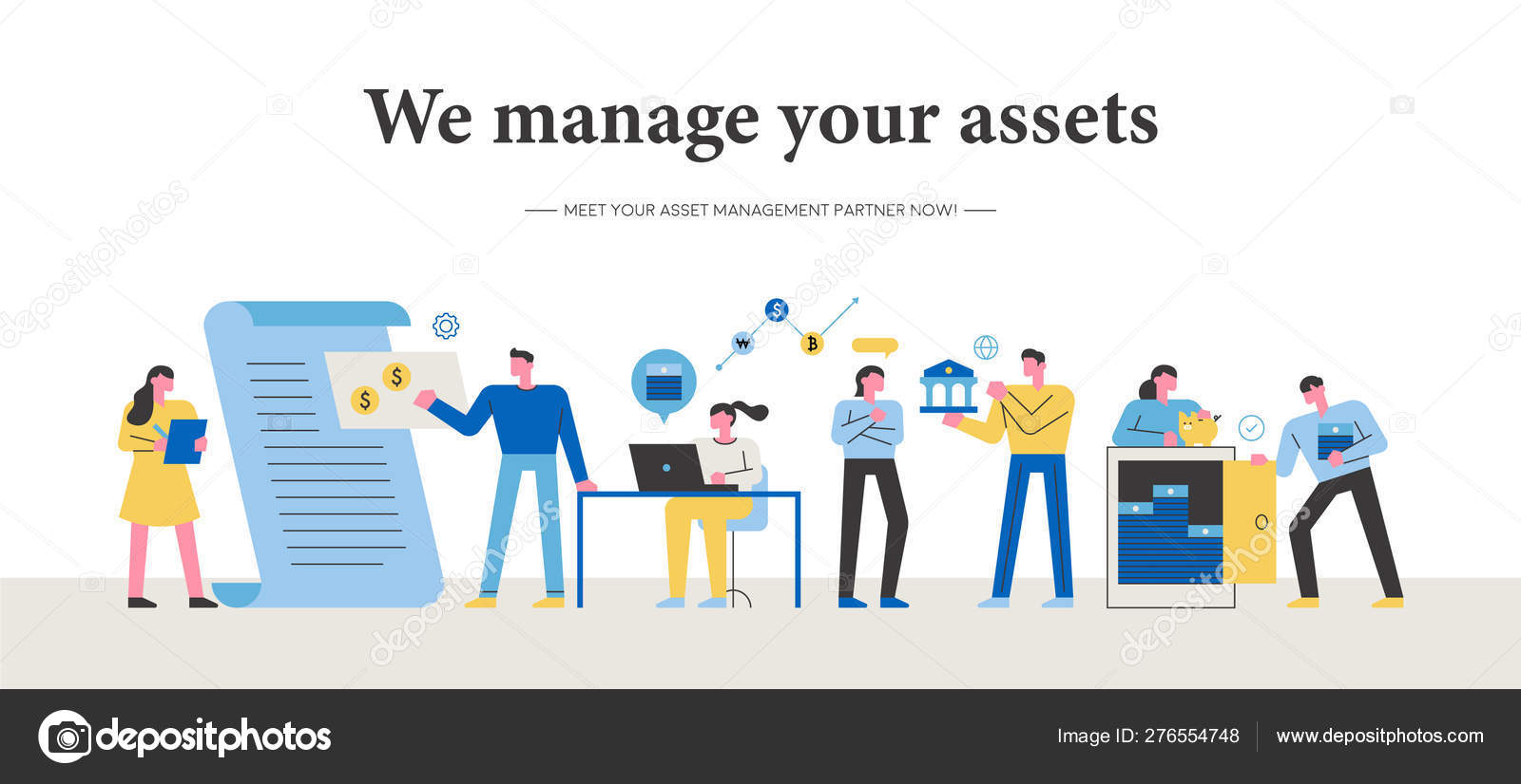 Asset Management Manager Character Banner Concept Flat Design Style ...