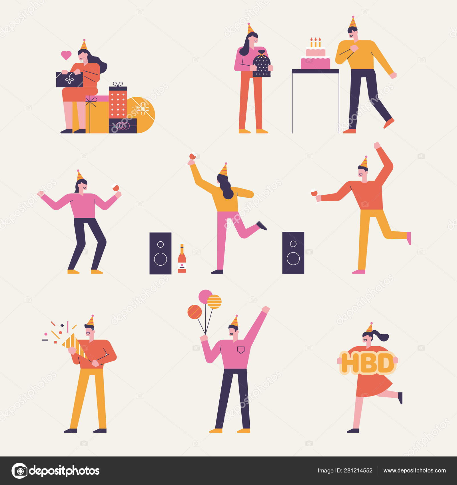 Various Characters Birthday Party Stock Vector Image by ©miniwide.ss ...