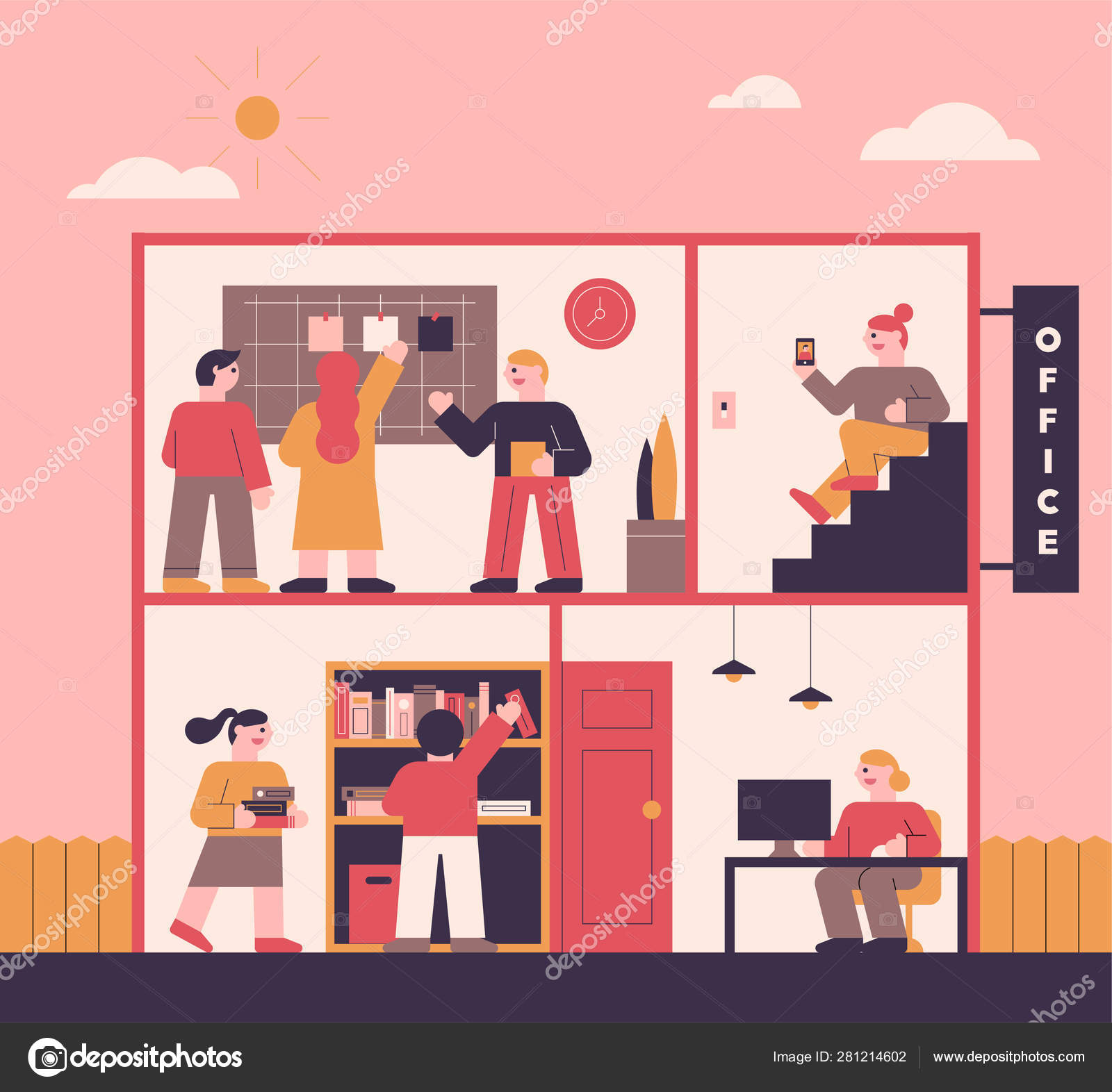 Layout Consisting Each Office Section Building People Working Each Room ...