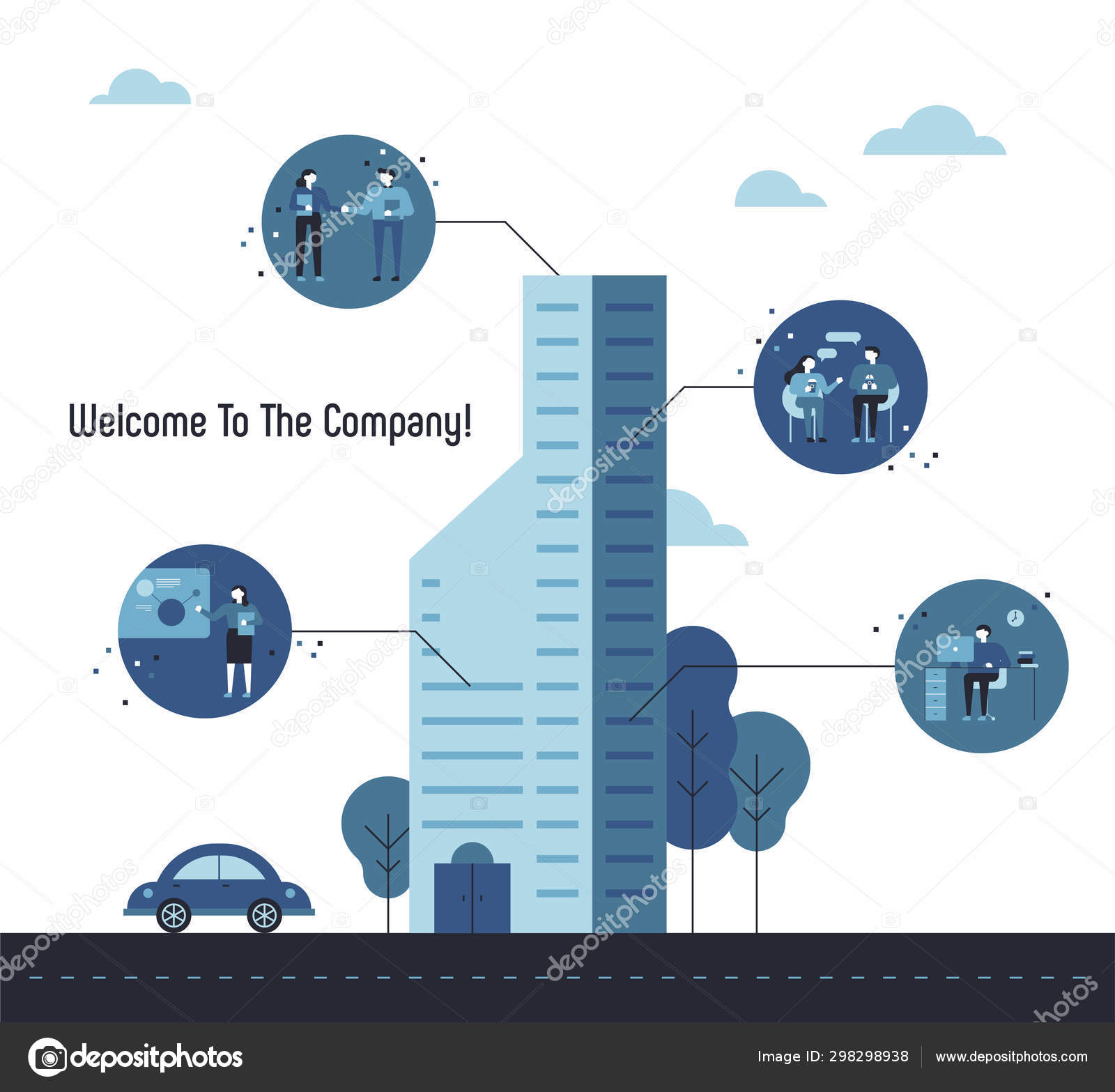 Skyscrapers People Working Flat Design Style Minimal Vector ...