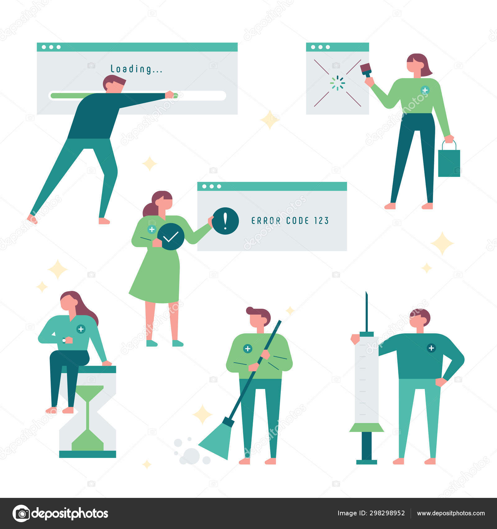 Little People Concept Fixing Webpage Error Flat Design Style Minimal ...