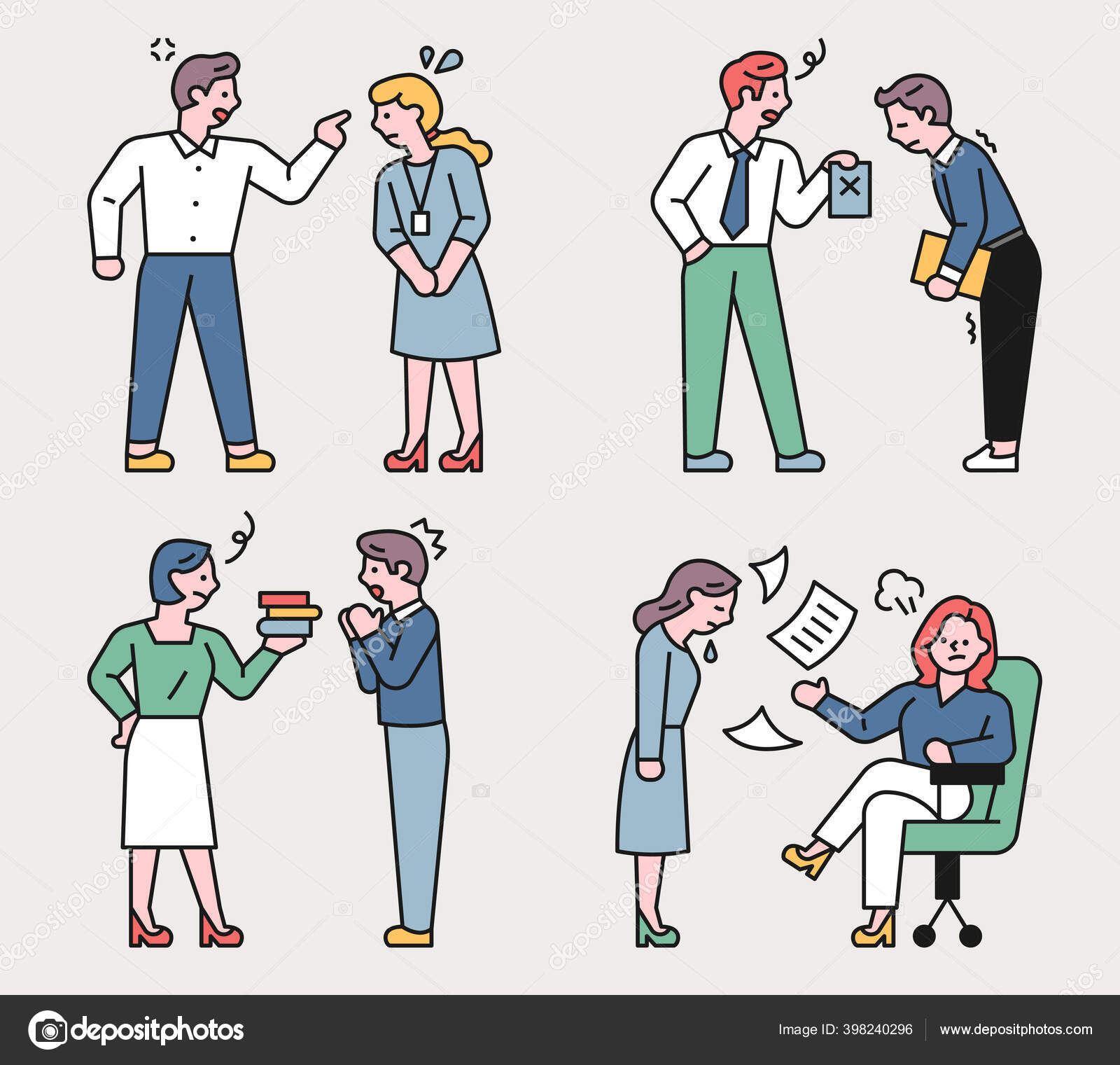 Boss Company Angry Employee Flat Design Style Minimal Vector ...