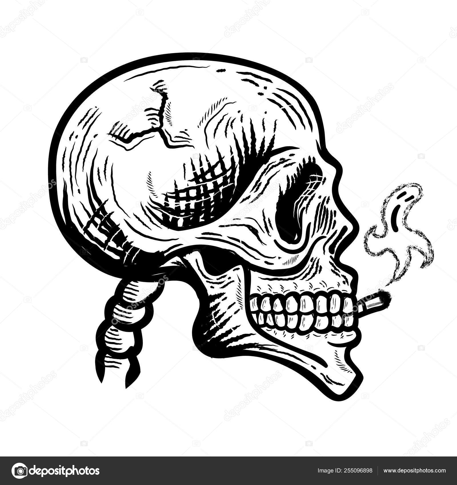 Skull Smoking Ghost Smoke Vector Isolated Monochrome Illustration Skull ...