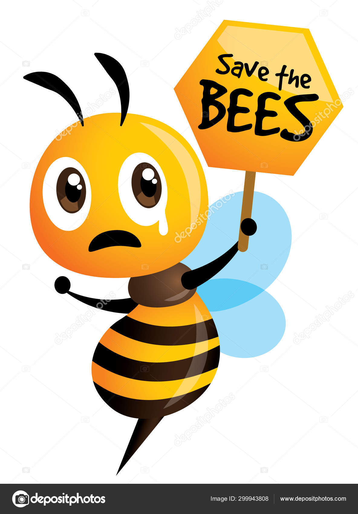 Bees Cartoon Cute Bee Crying Honeycomb Signboard Vector Mascot ...