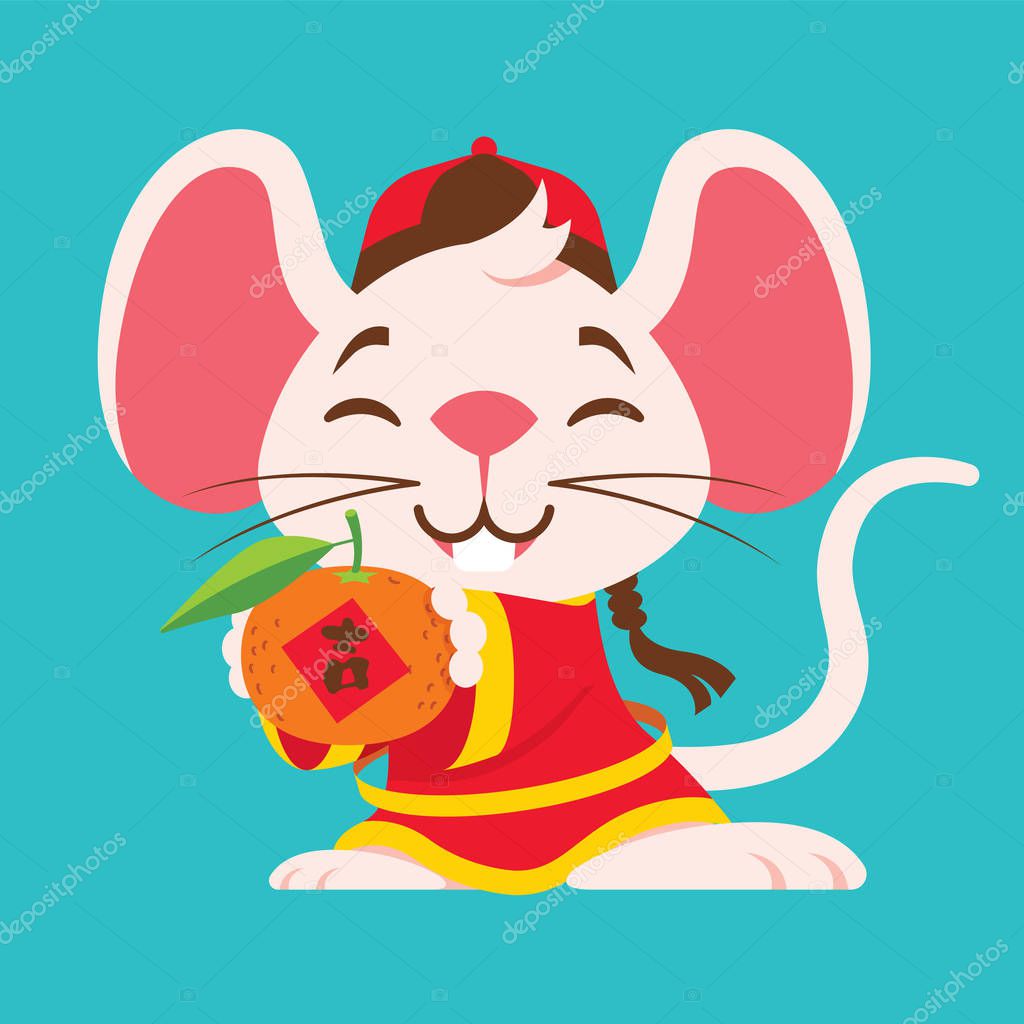 Caricatura linda rata blanca con orejas grandes lleva chaqueta china ...