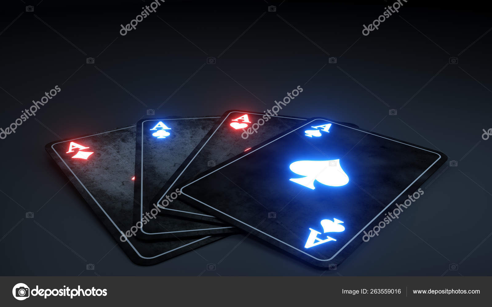 Poker Cards Concept Glowing Neon Isolated Black Background — Stock ...