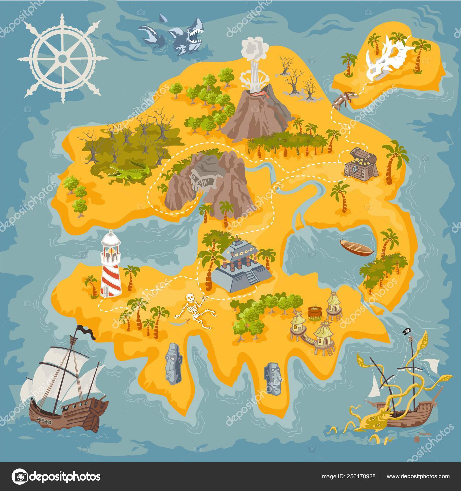 Vector Map Elements Fantasy Pirate Bay Colorful Illustration Hand Draw ... Vector Map Elements Fantasy Pirate Bay Colorful Illustration Hand Draw ...