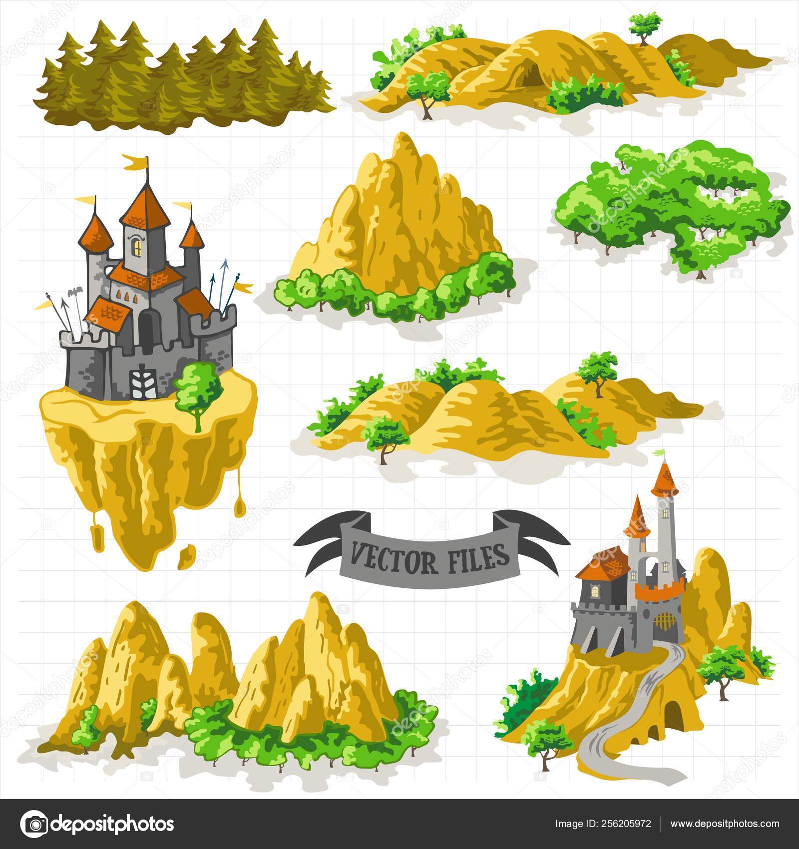 Fantasy Adventure Map Elements Colorful Doodle Hand Draw Vector ...