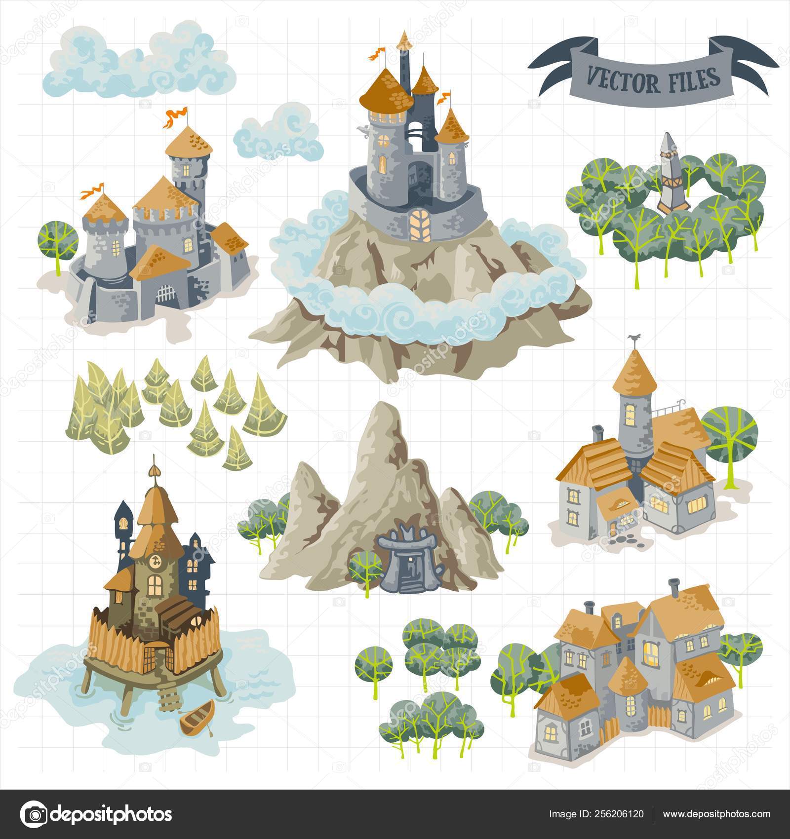 Fantasy Adventure Map Elements Colorful Doodle Hand Draw Vector ...