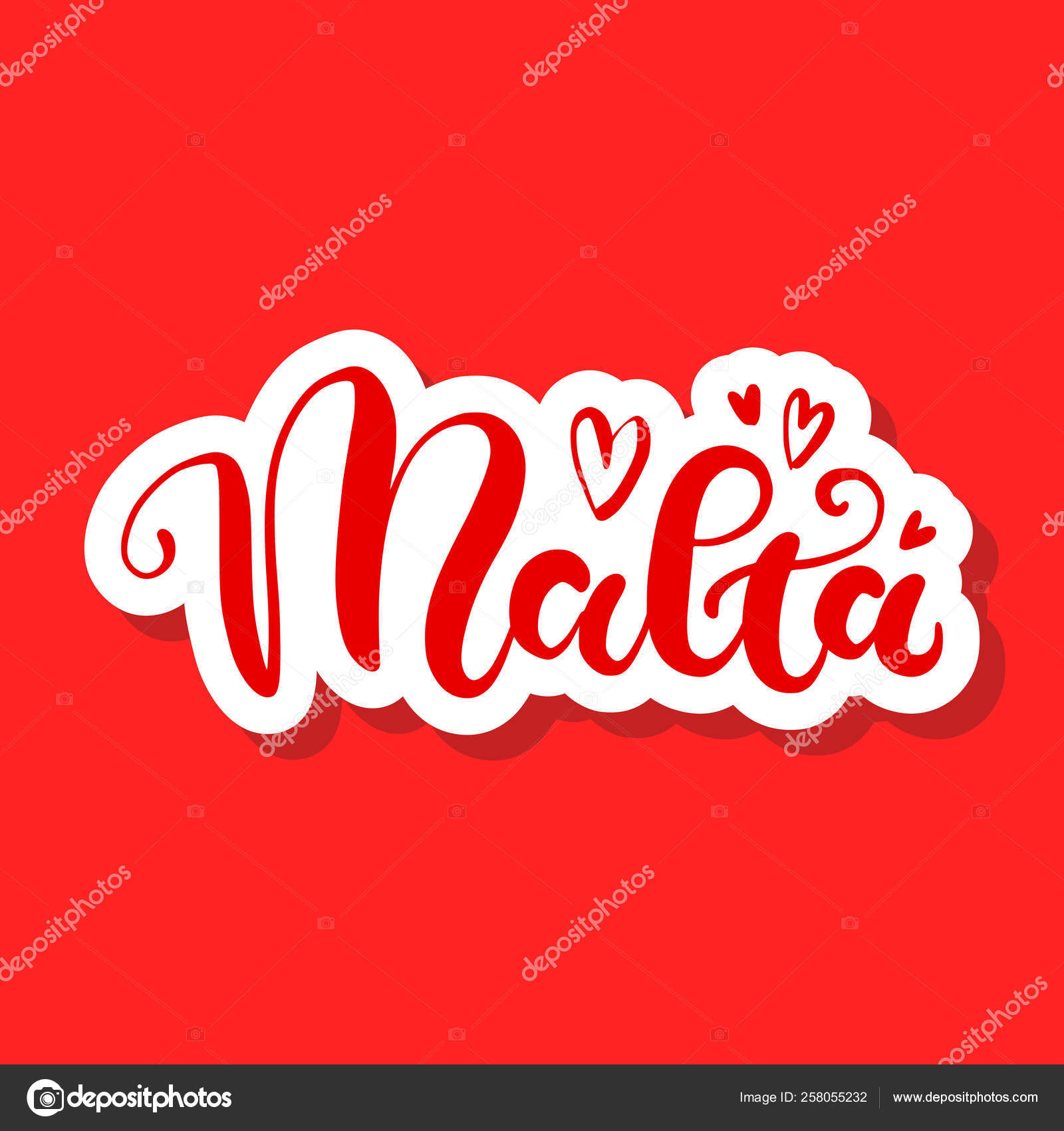 Handlettering Country Malta Red Background Hearts Modern Brush ...