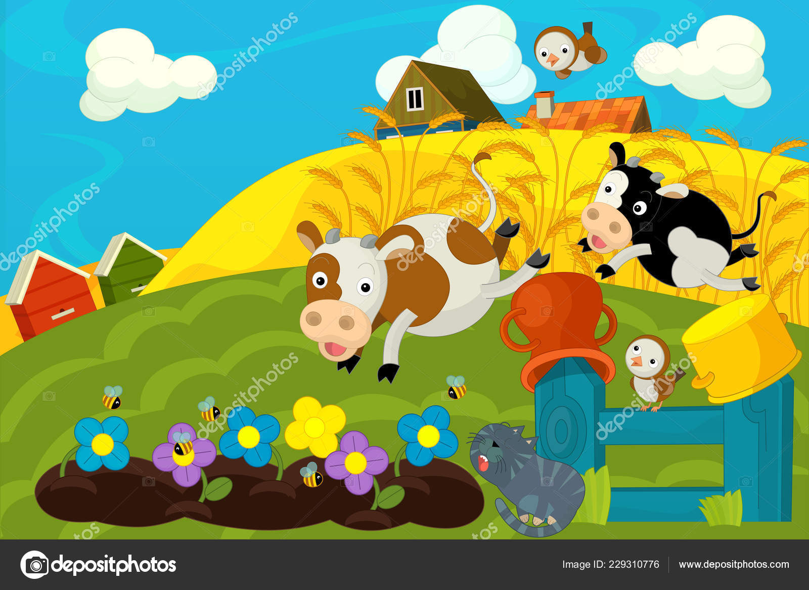 Cartoon Gård Scen För Olika Användning Illustration För Barn ...