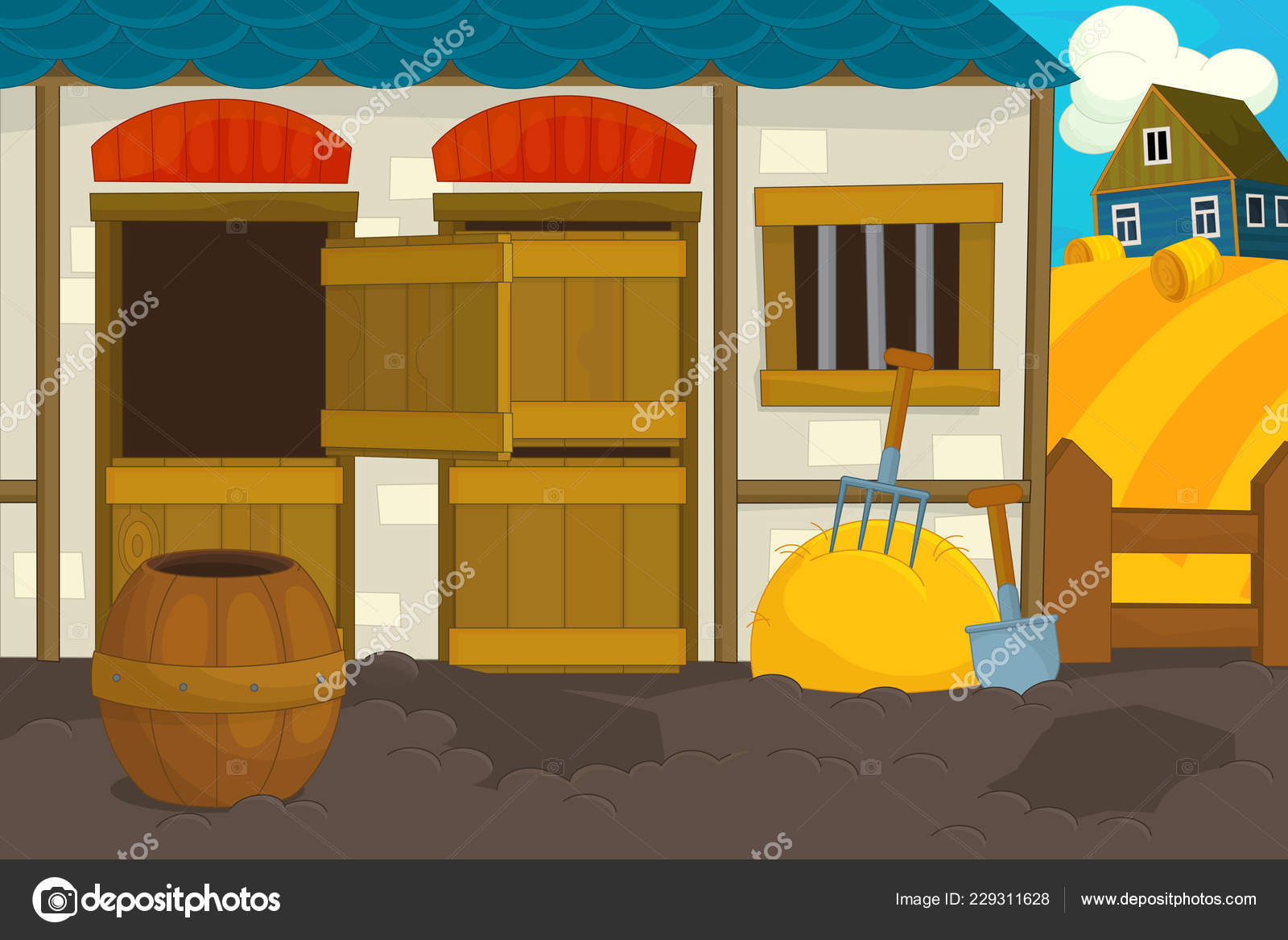 Cartoon Gård Scen För Olika Användning Illustration För Barn ...