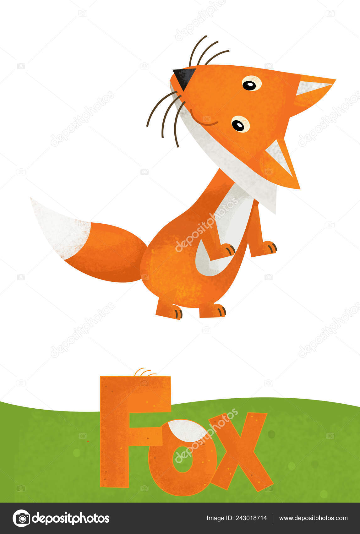 Cartoon Scene Fox Card White Background Name Animal Illustration ...