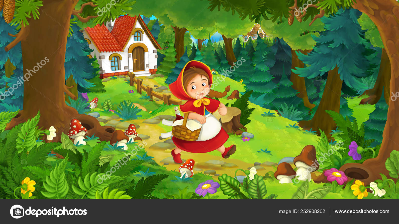 Cartoon scene with beautiful rural brick house in the forest — Stock ...