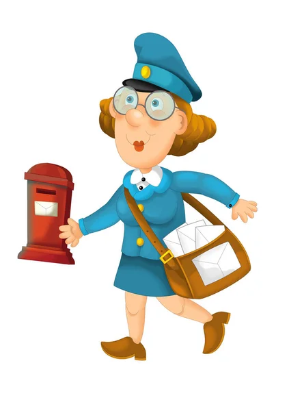 Post Woman delivering mail. Cartoon style illustration Stock Photo by ...