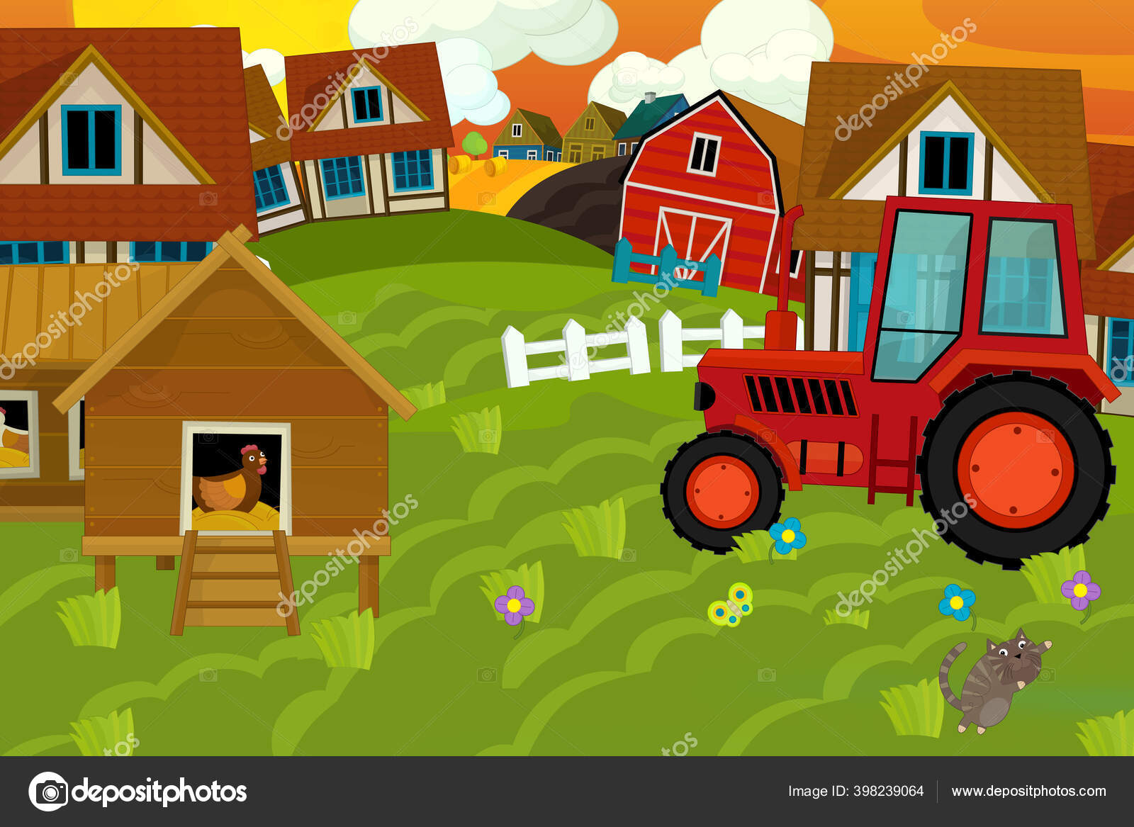 Dessin Animé Ranch Ferme Scène Pour Différents Usages Illustration Pour ...