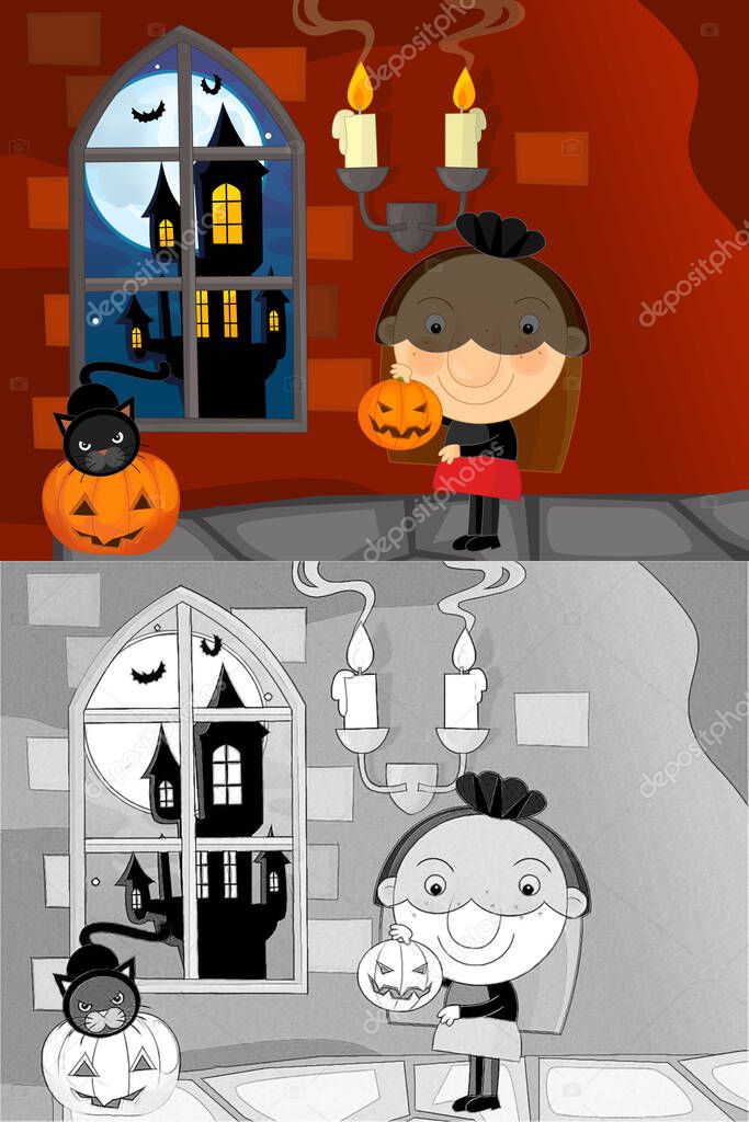 Dibujos animados escena de Halloween con ilustraci n de bosquejo los ni os 2024