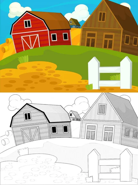 Illustration de Dessin Animé Ranch Ferme Scène Avec Croquis ...