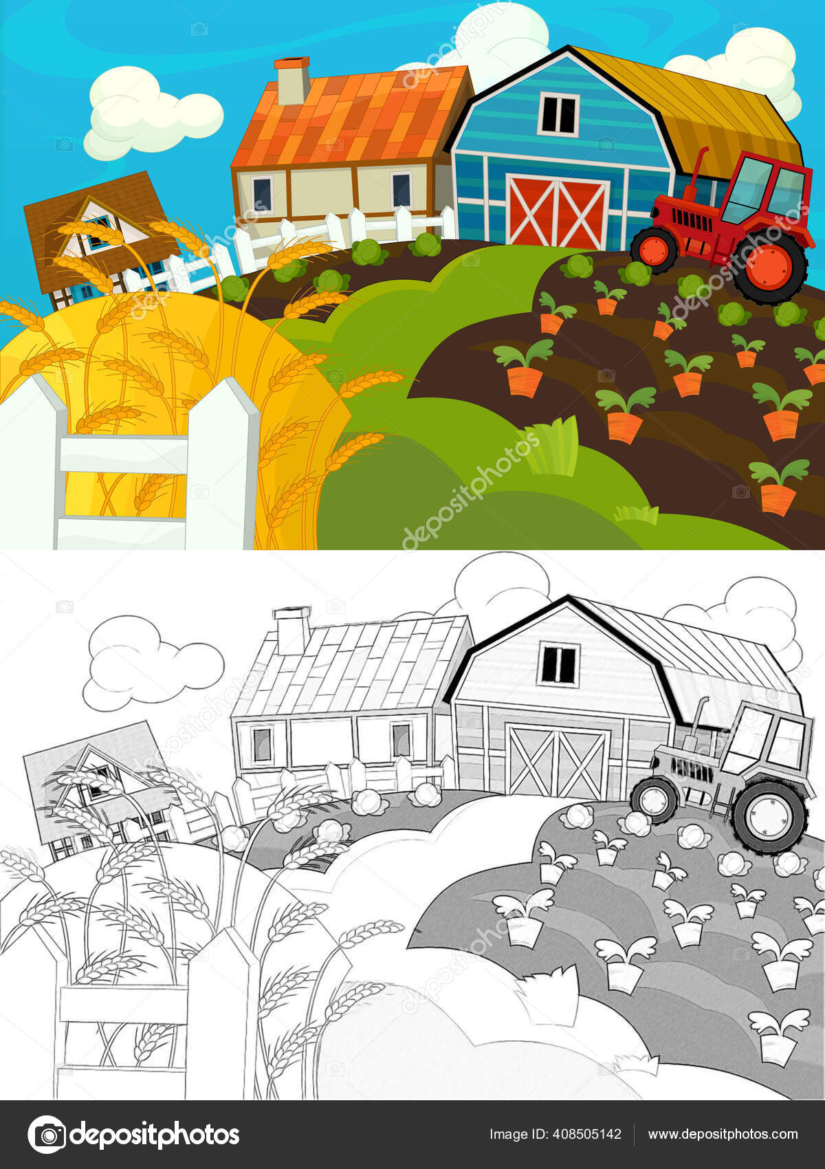 Cartoon Farm Sketch Scene Different Usage Illustration Children Stock ...