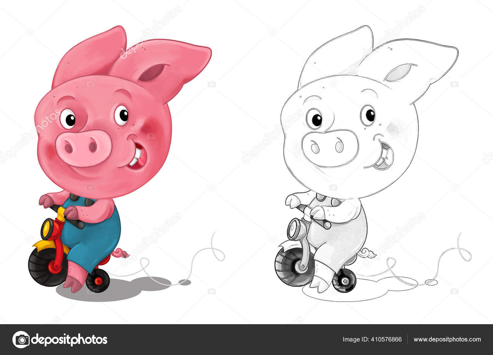 Tecknad Scen Med Skiss Med Gris Kul Illustration För Barn ...