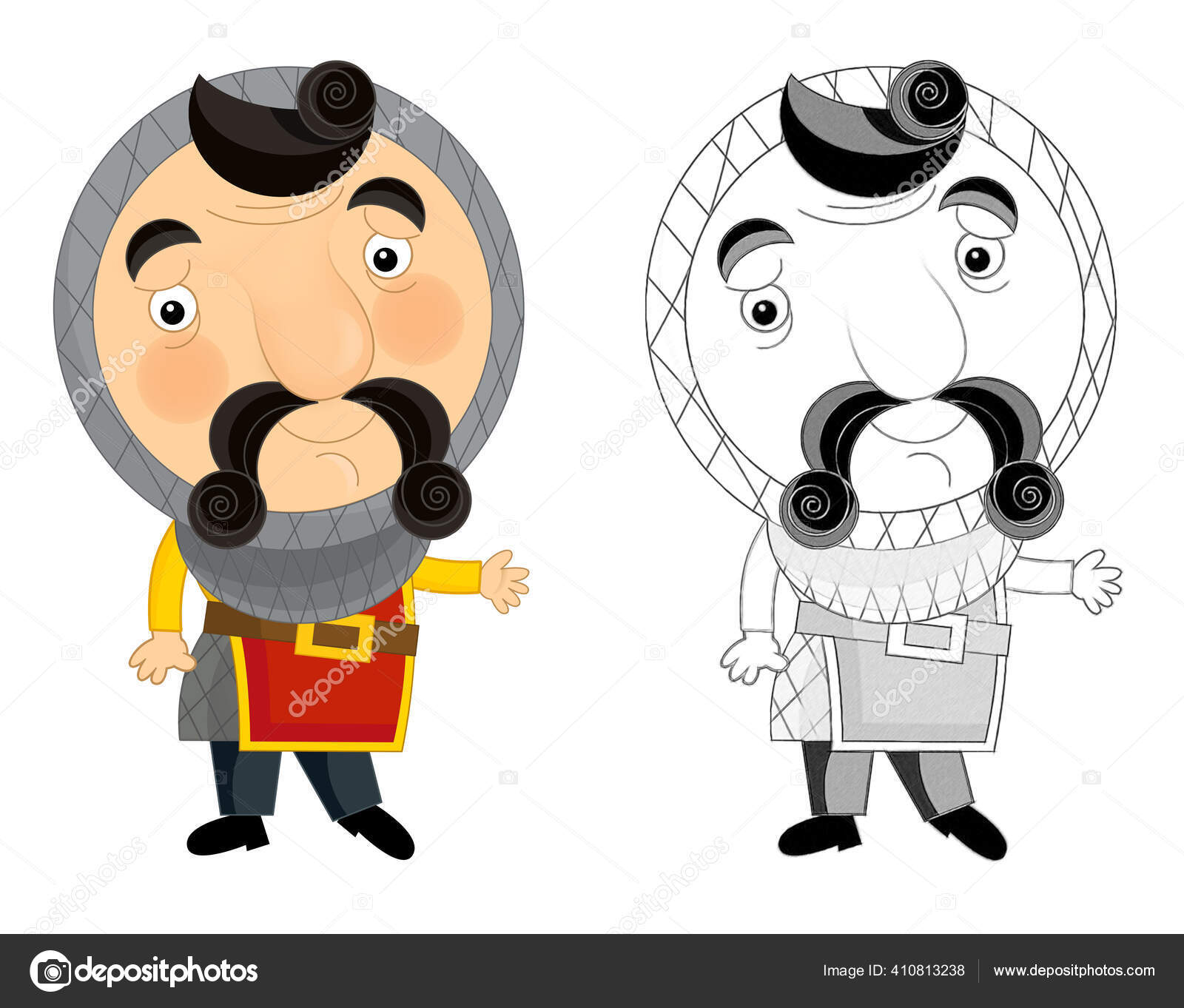 Cartoon Scene King Knight Standing Doing Something White Background ...