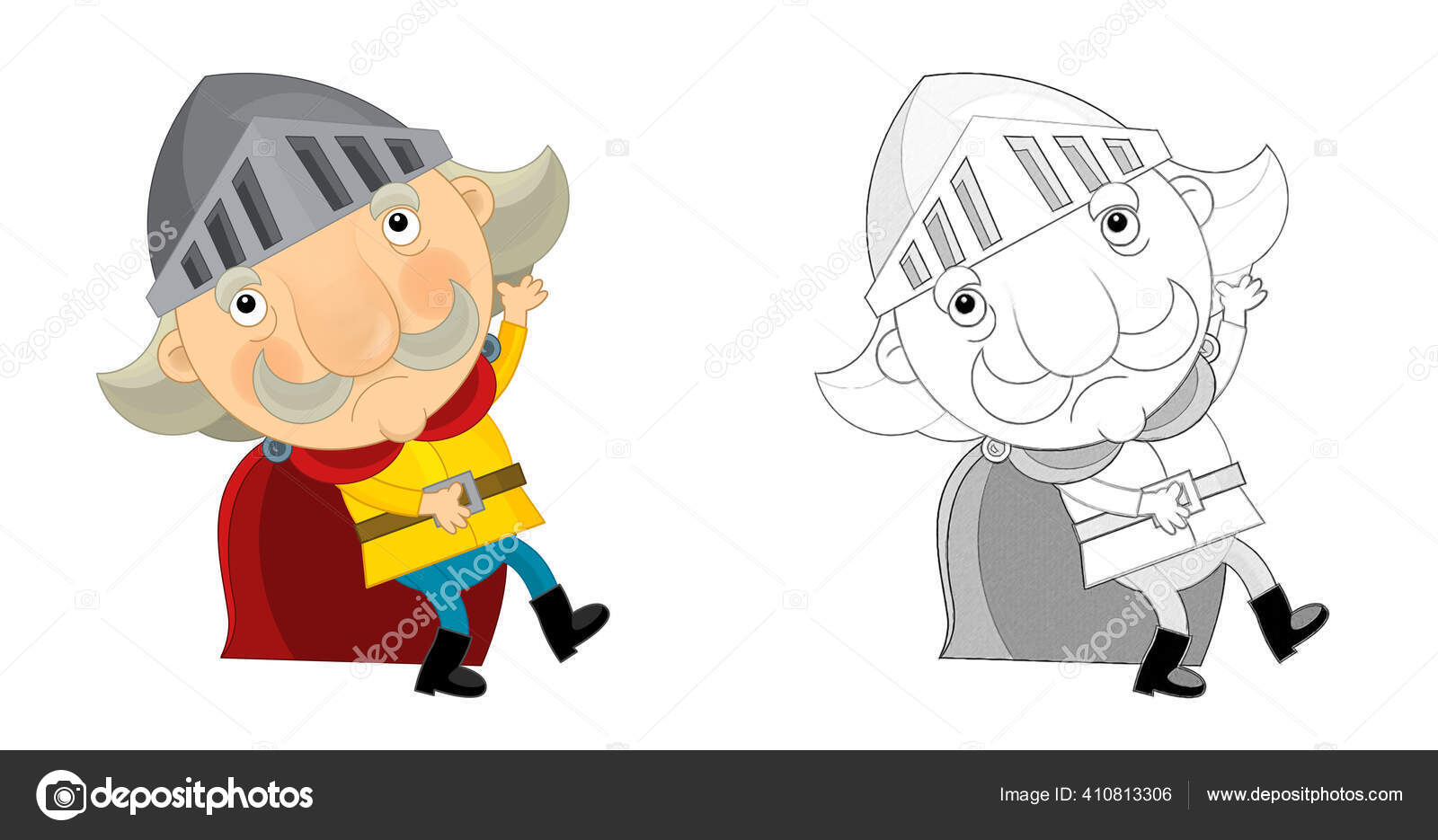 Cartoon Scene King Knight Standing Doing Something White Background ...