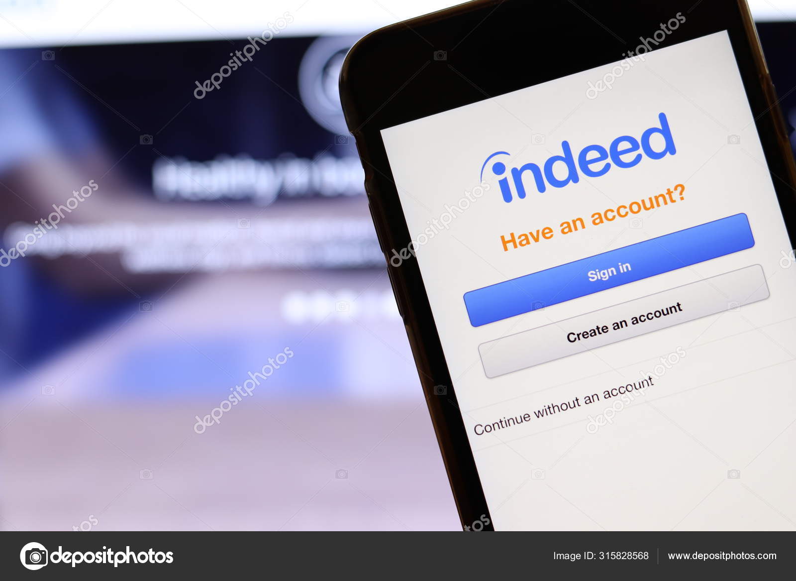 Mobile Phone Indeed Logo Screen Close Website Laptop Blurred Background ...