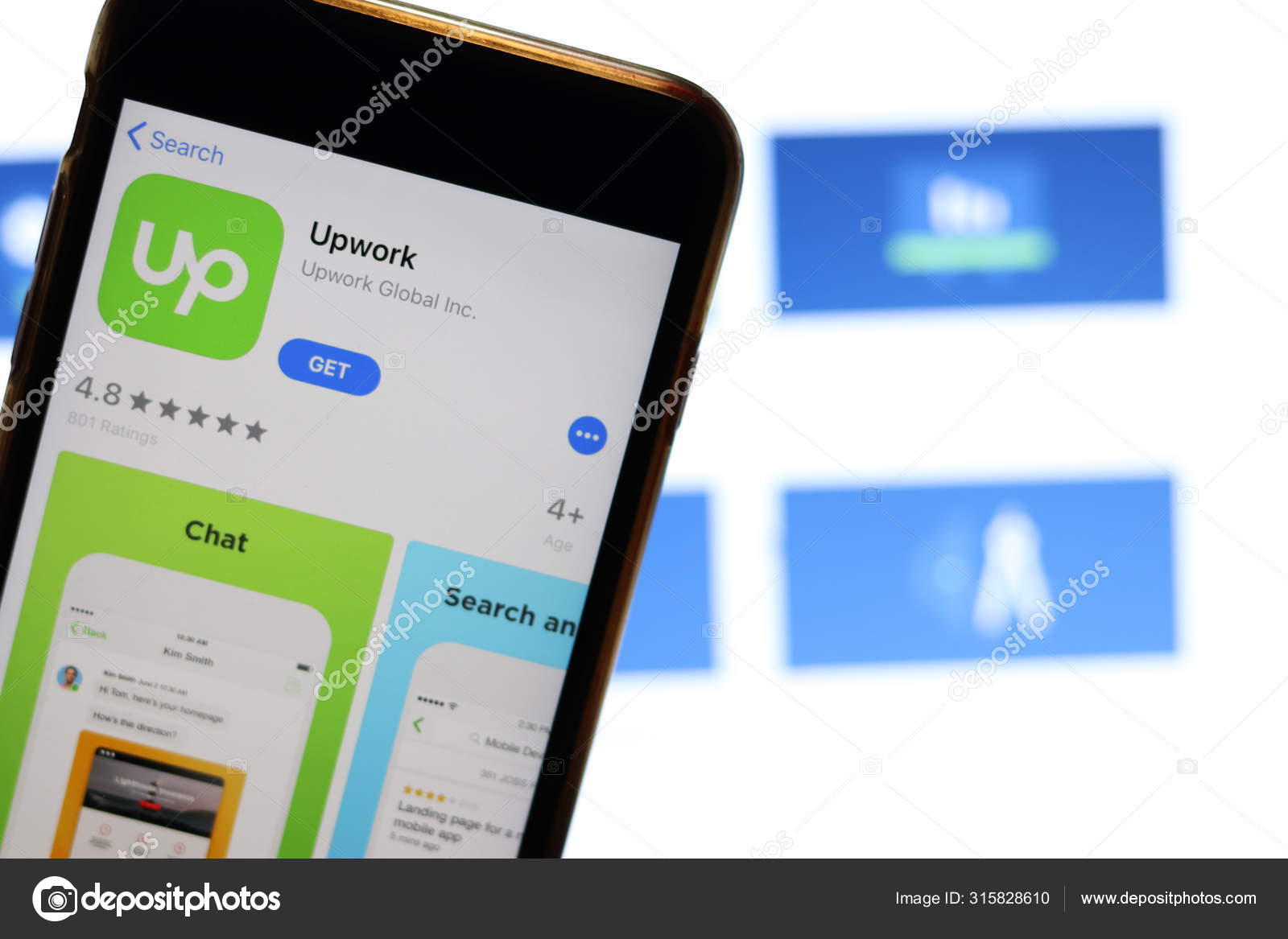 Mobile Phone Upwork Icon Screen Close Website Laptop Blurred Background ...