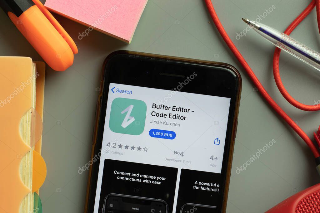 Nueva York, EE.UU. - 28 de septiembre de 2020: Buffer Editor Código aplicación móvil logo en la ...