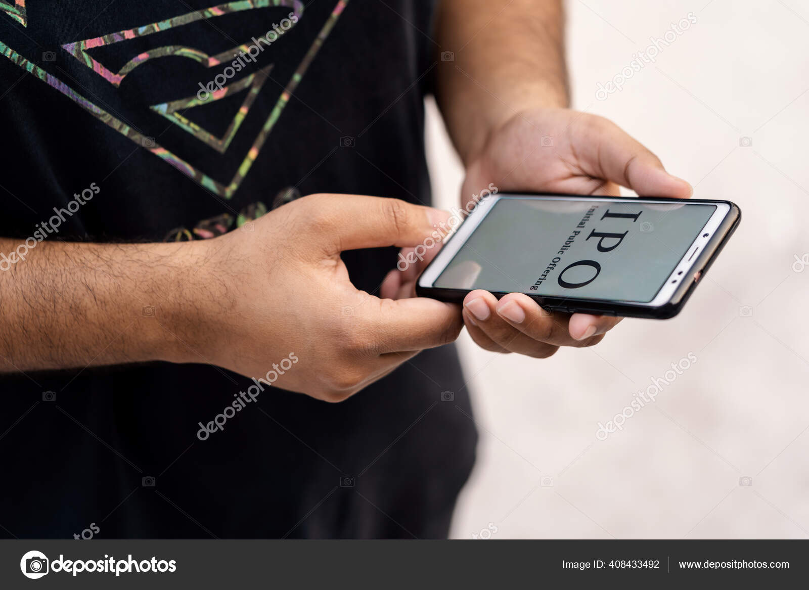 Ipo Concept Indian Working Man Hand Holding Smart Phone Showing — Stock ...