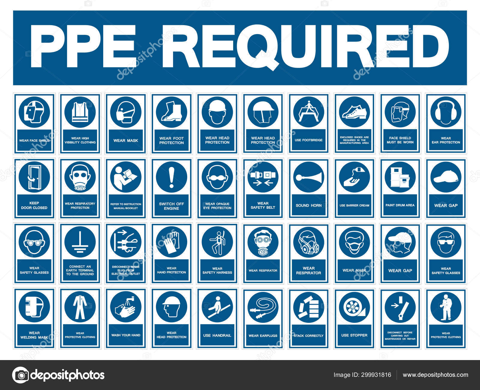 Required Personal Protective Equipment (PPE) Symbol,Safety Icon Stock ...