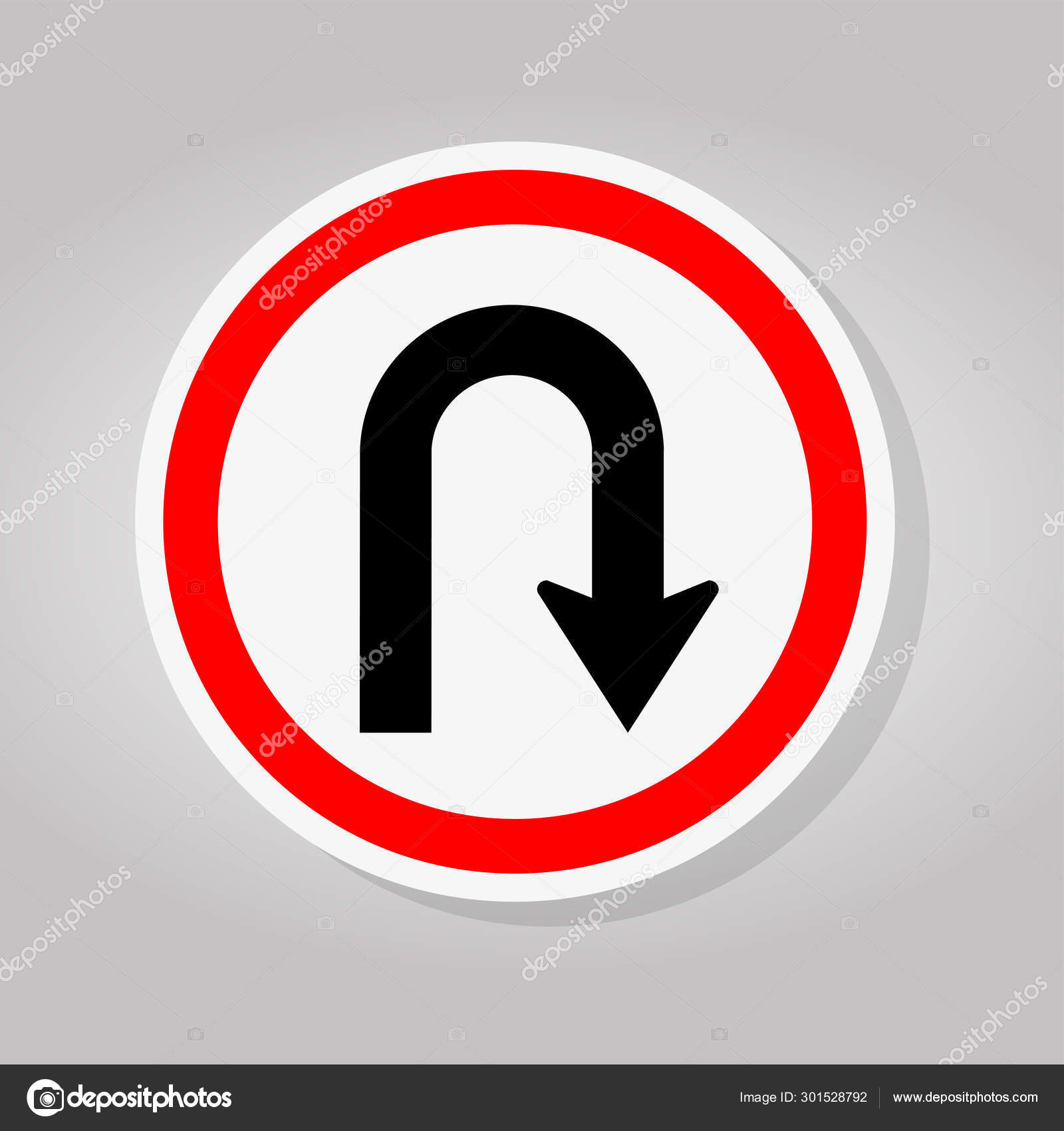 U-Turn Left Traffic Road Sign Isolate On White Background,Vector ...