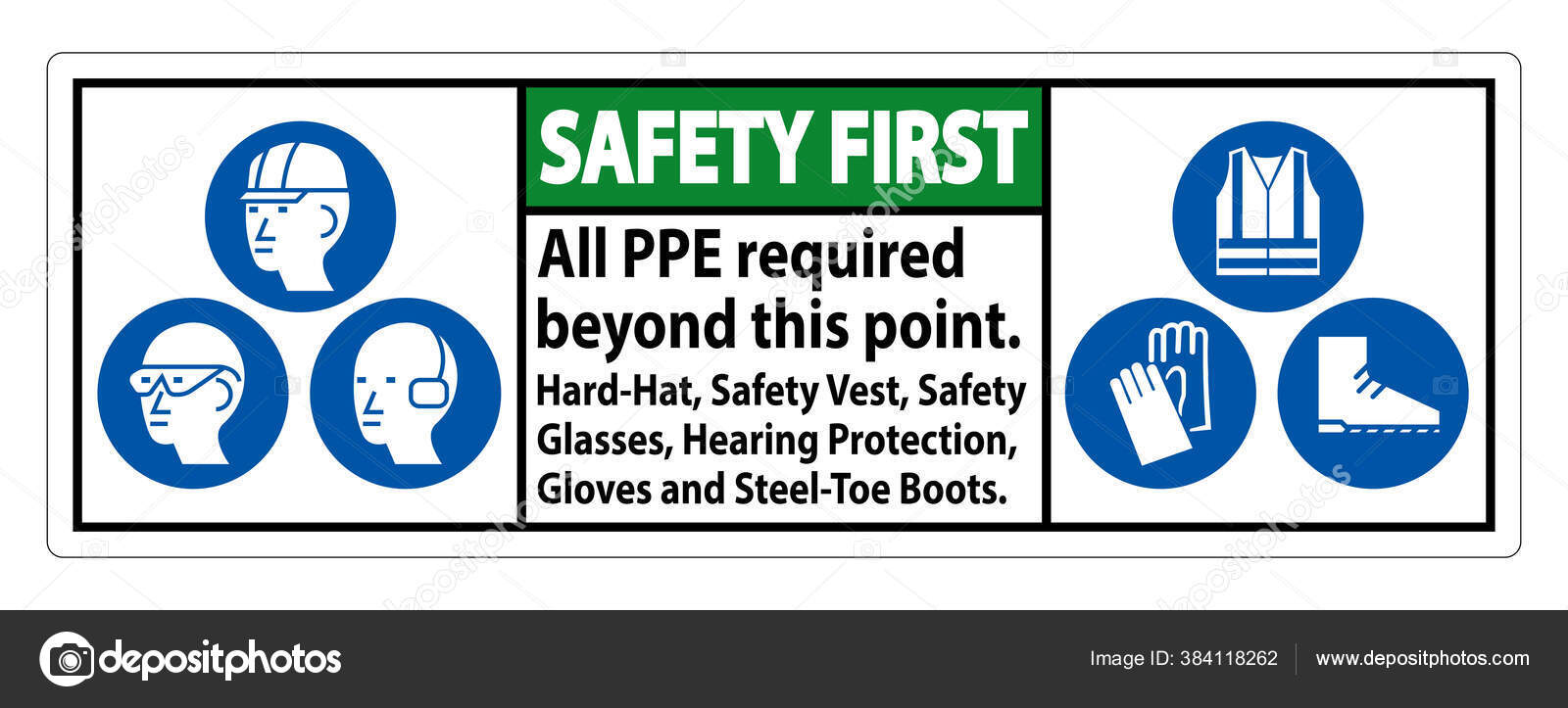 Safety First Ppe Required Point Hard Hat Safety Vest Safety Stock ...