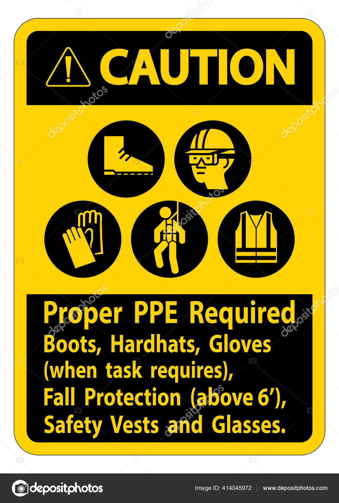 Caution Sign Proper Ppe Required Boots Hardhats Gloves Task Requires ... Caution Sign Proper Ppe Required Boots Hardhats Gloves Task Requires ...