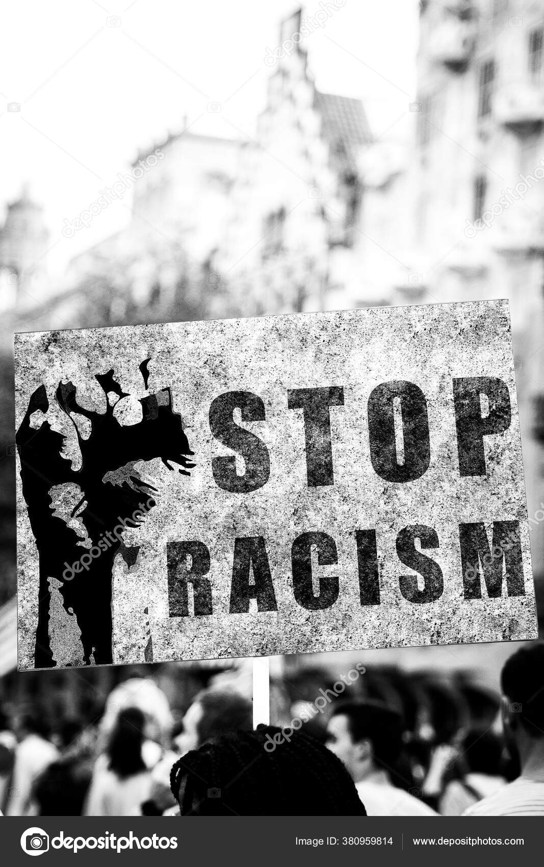 Stop Racism African American Protester Holding Poster Powerful Racism ...
