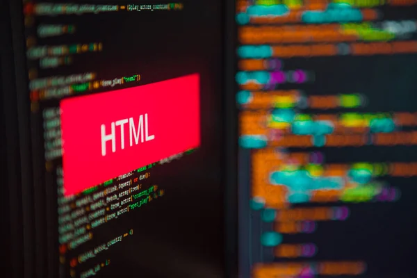 Programming language, HTML inscription on the background of computer ...