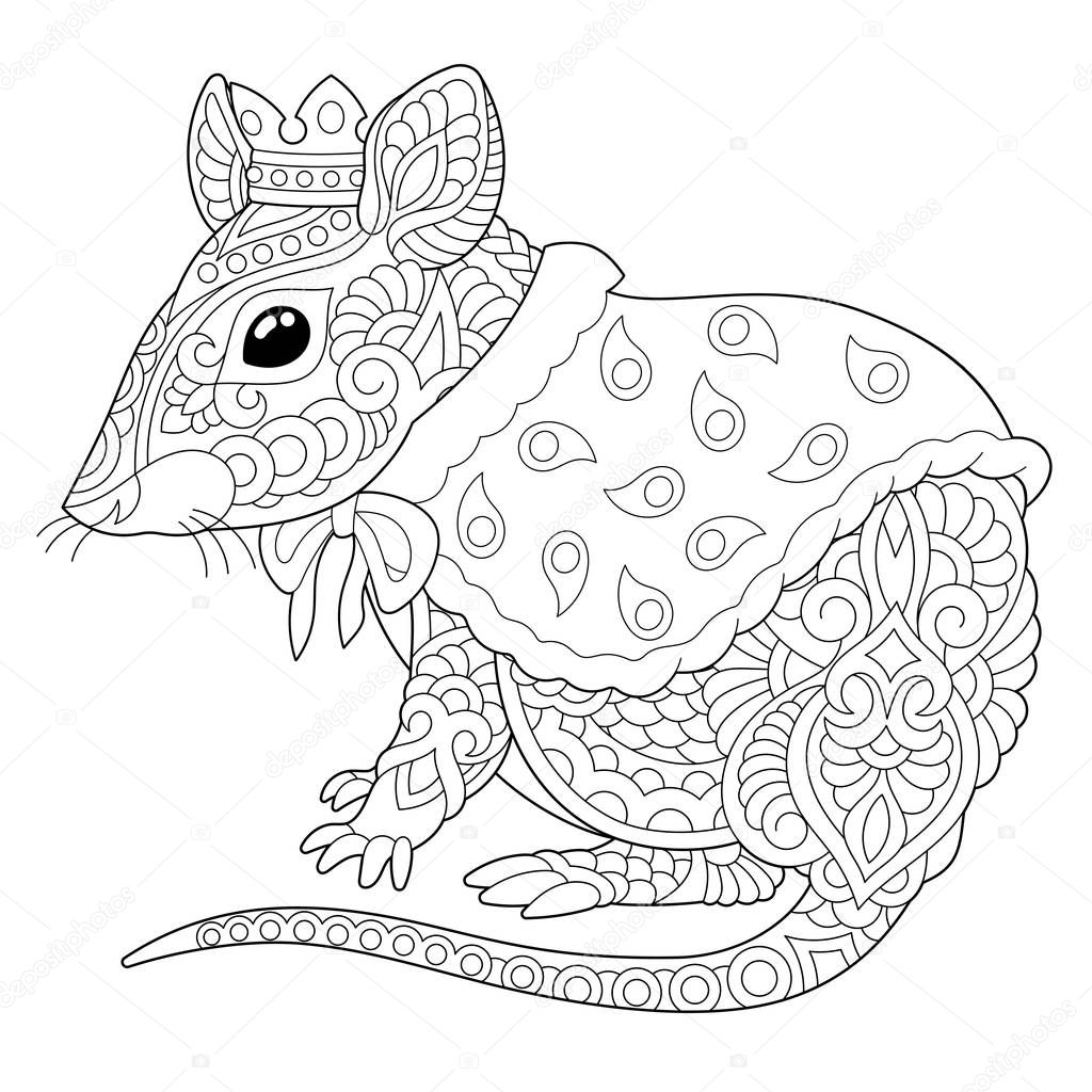 página para colorear rata del ratón zentangle 2023