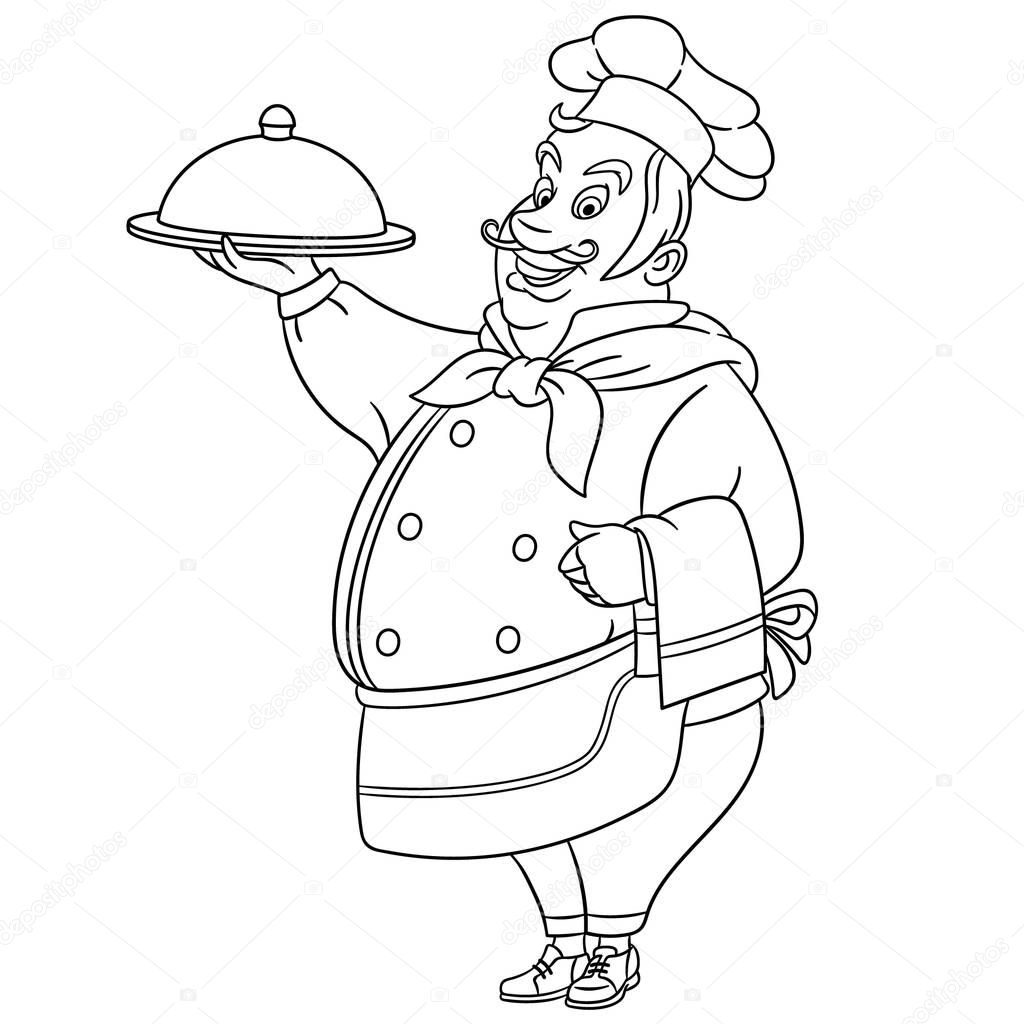 página para colorear con cocinero jefe de cocina 2024