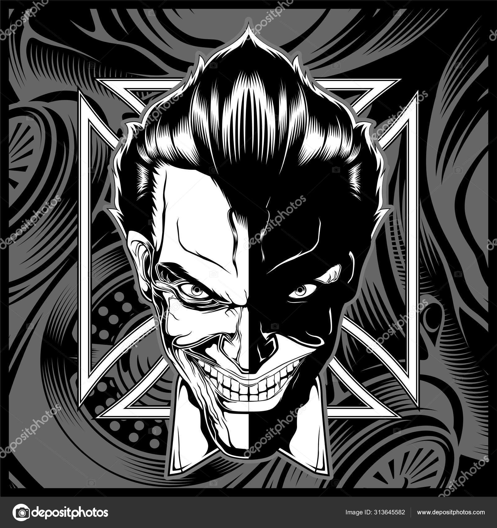 Tête de démon crâne noir blanc dessin à la main vecteur Vecteur par ...