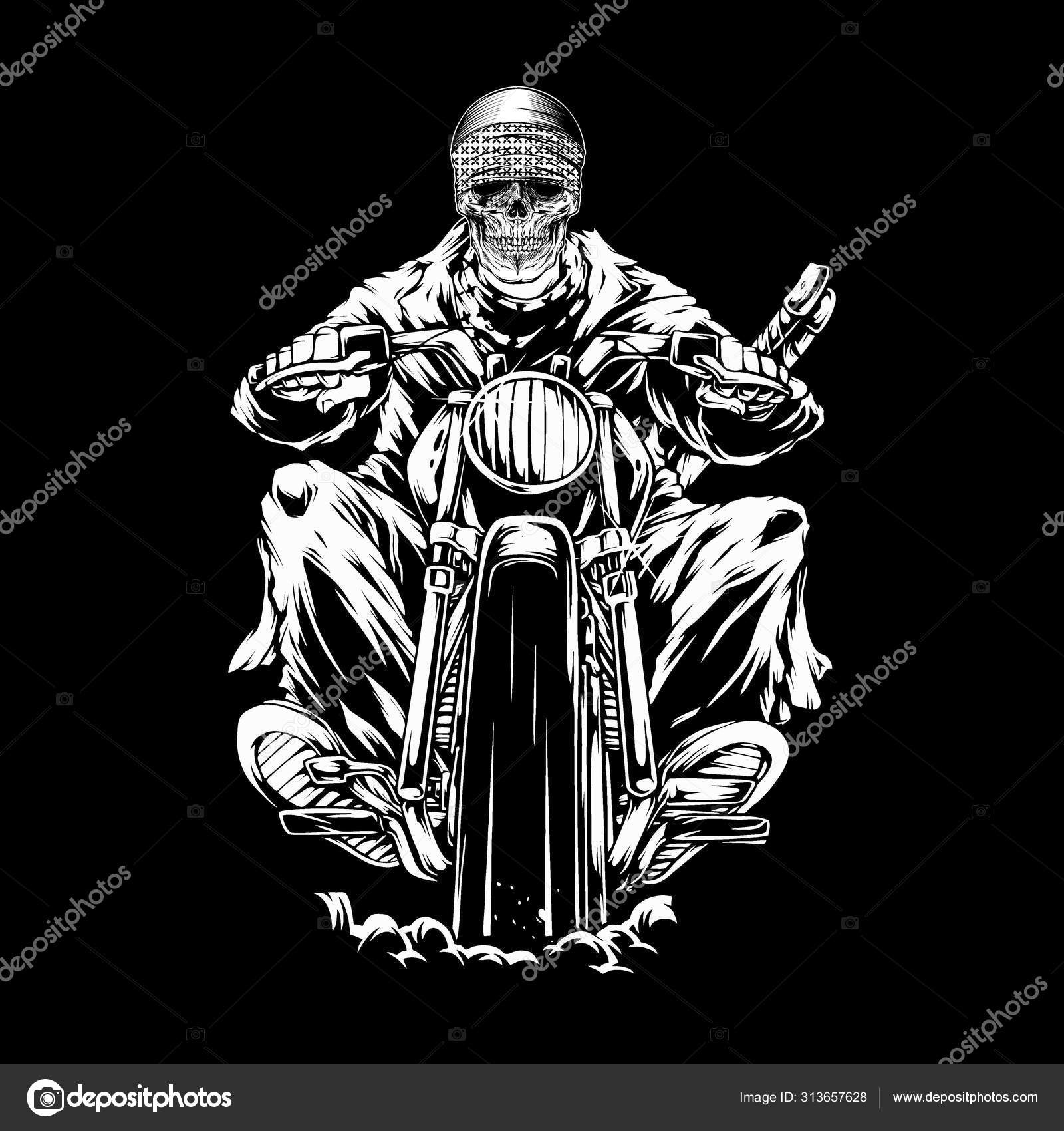 Skull riding a motorcycle skull riding a motorcycle.vector hand drawing ...
