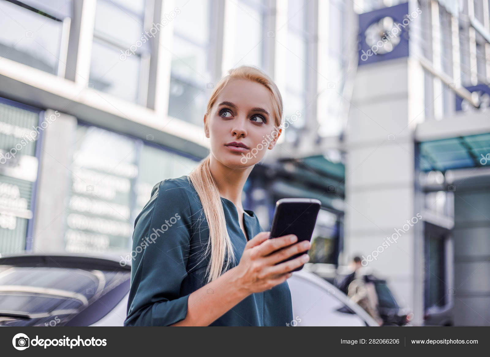 Successful Professional Woman Calling Cell Phone Serious Concentration ...