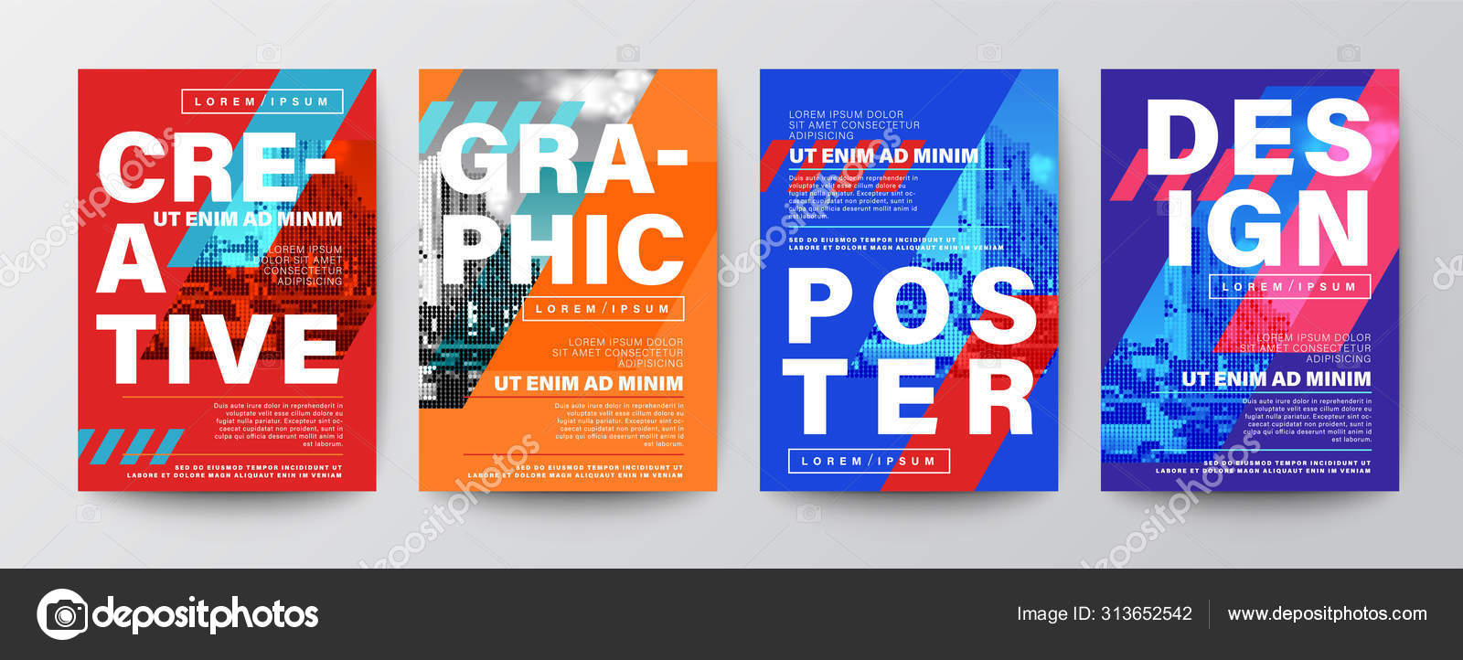 Set of Creative Graphic Design layout. Typography on diagonal grid with ...