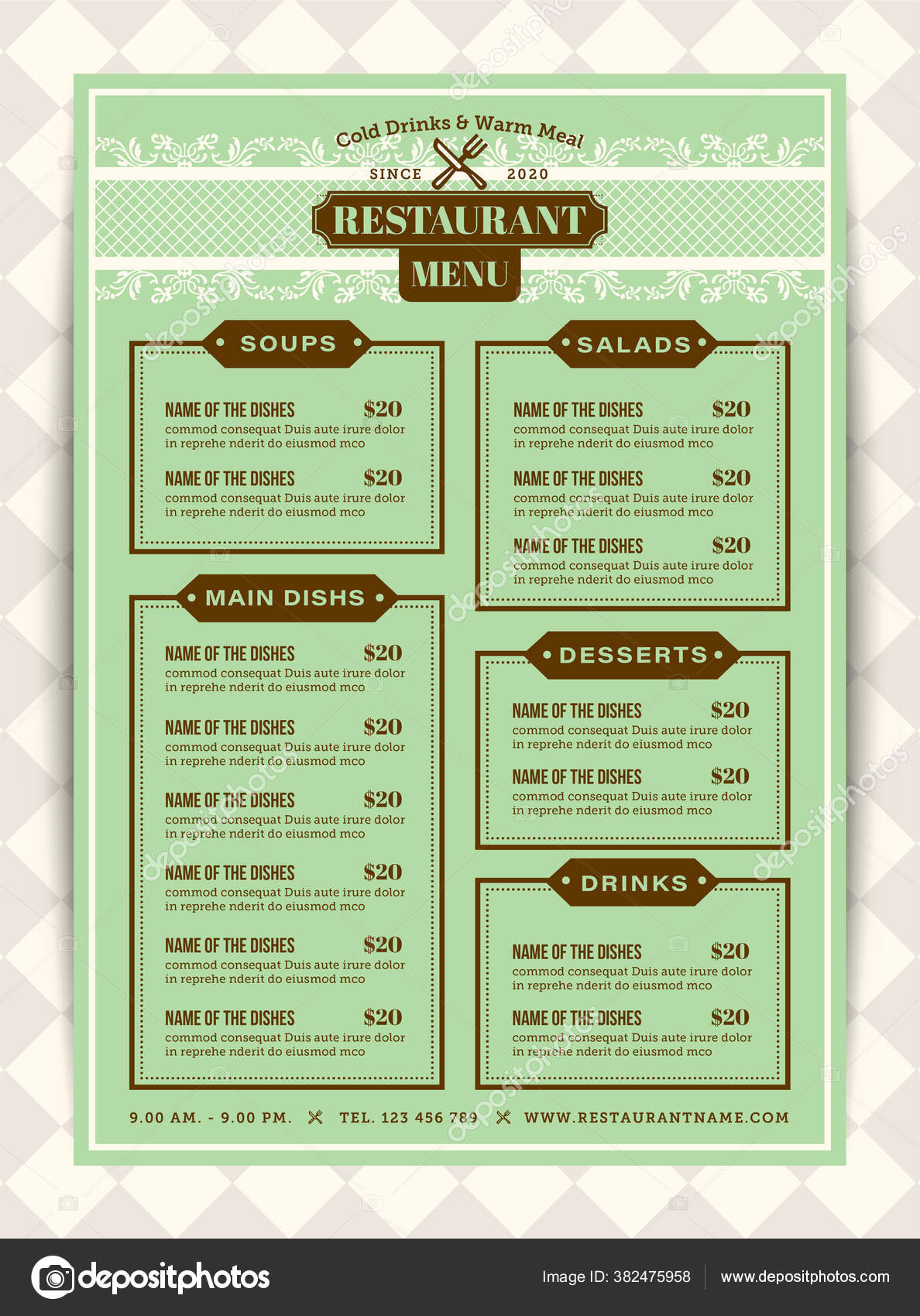 Templat Menu Restoran Klasik Dengan Warna Latar Belakang Hijau Mint ...