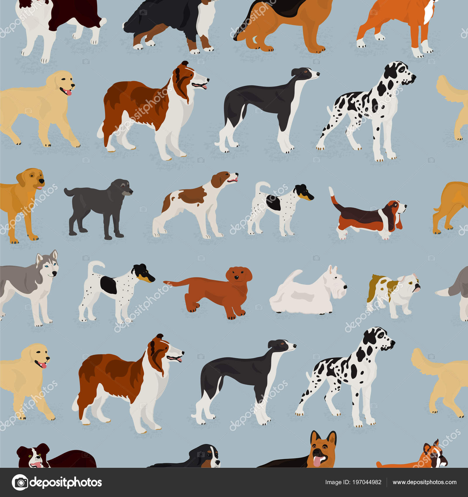 Seamless Vector Pattern Basis Different Breeds Dog Stock Vector by ...
