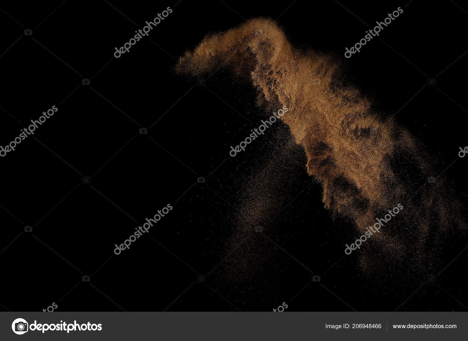 Sandy Explosion Isolated Black Background Abstract Sand Cloud Stock ...