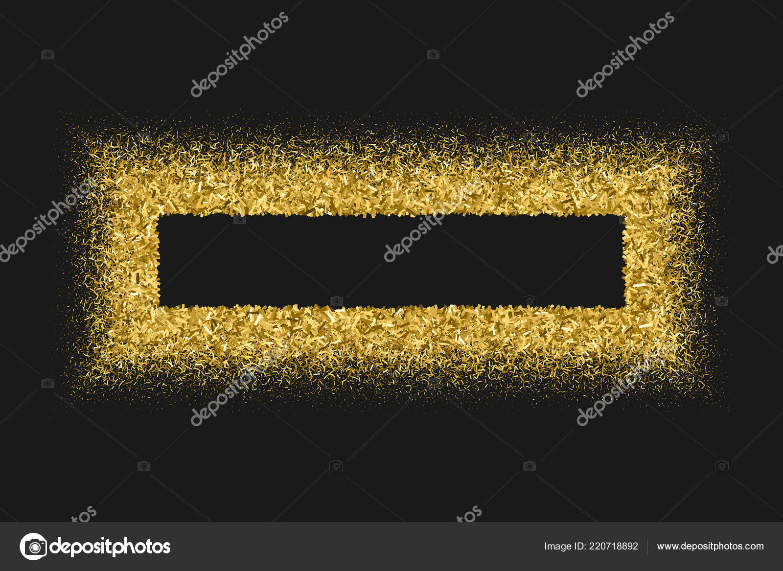 Golden Frame Glitter Texture Isolated Black Bitmap Template Flyer Card ...